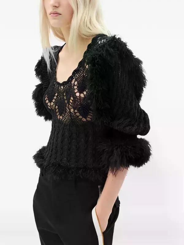 ANN DEMEULEMEESTER Feather-trim Knit Top