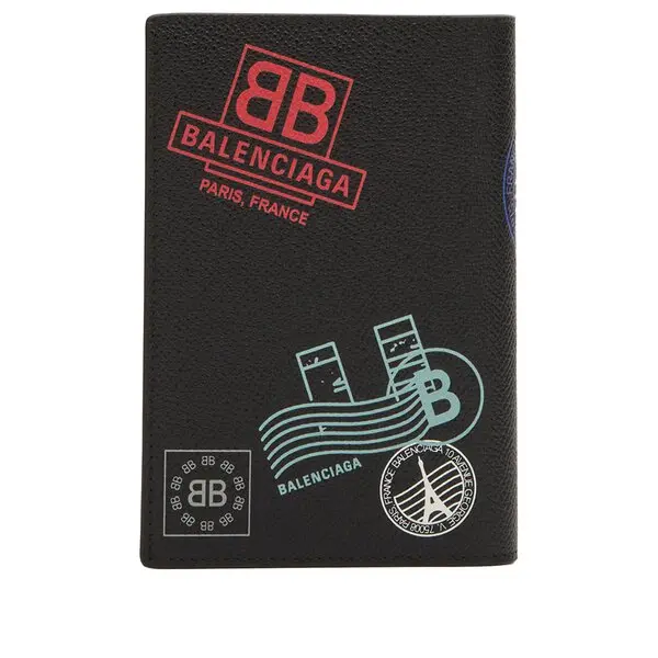 Balenciaga Stamps Passport Holder - Black/multicolor