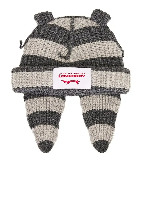 CHARLES JEFFREY Chunky Rabbit Beanie In Grey - Grey Stripe