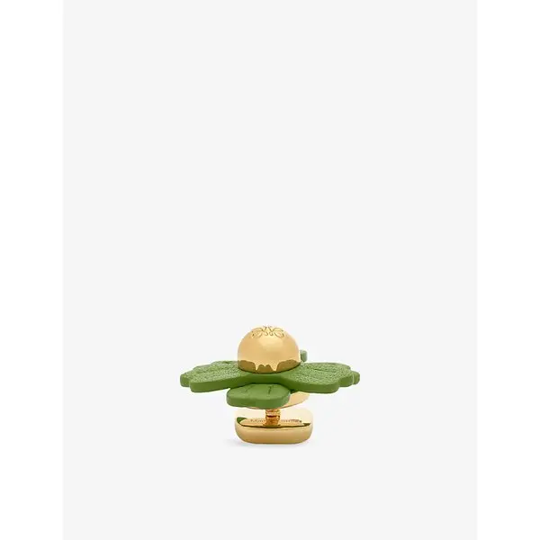 Loewe Flower Brass And Leather Pin - Green