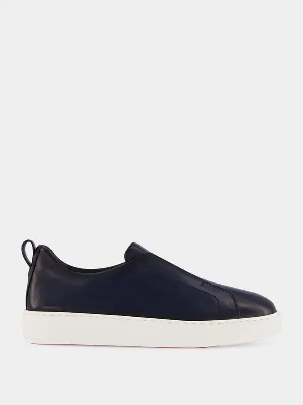 Santoni Calf Leather Slip-on Sneakers - Blue