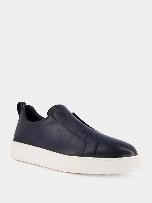 Santoni Calf Leather Slip-on Sneakers - Blue