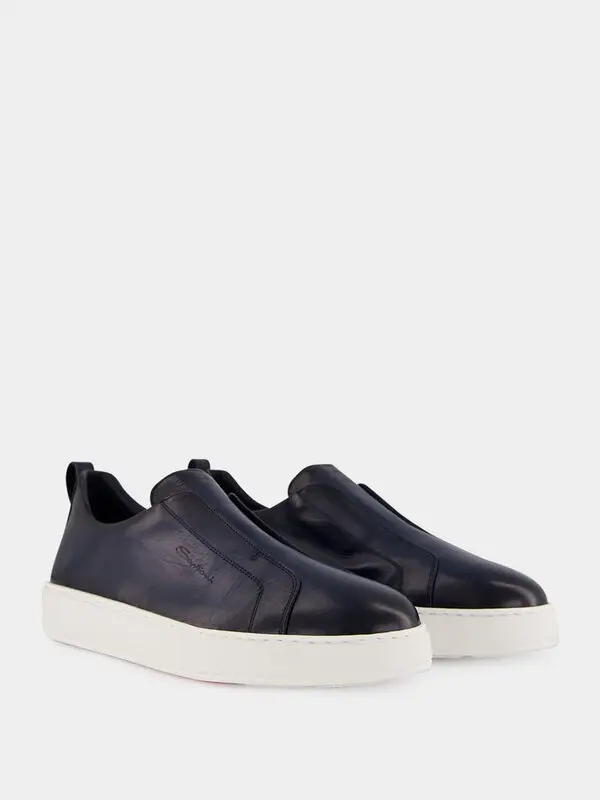 Santoni Calf Leather Slip-on Sneakers - Blue