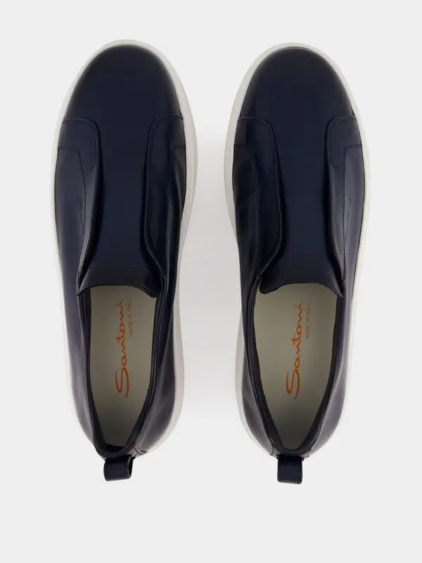 Santoni Calf Leather Slip-on Sneakers - Blue
