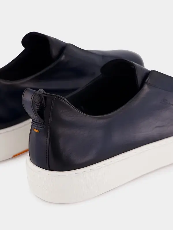 Santoni Calf Leather Slip-on Sneakers - Blue