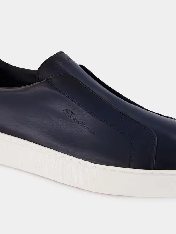 Santoni Calf Leather Slip-on Sneakers - Blue