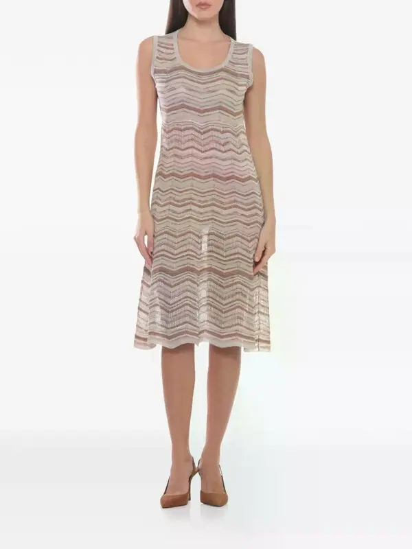 D.exterior Sleeveless Zigzag Midi Dress - Neutrals