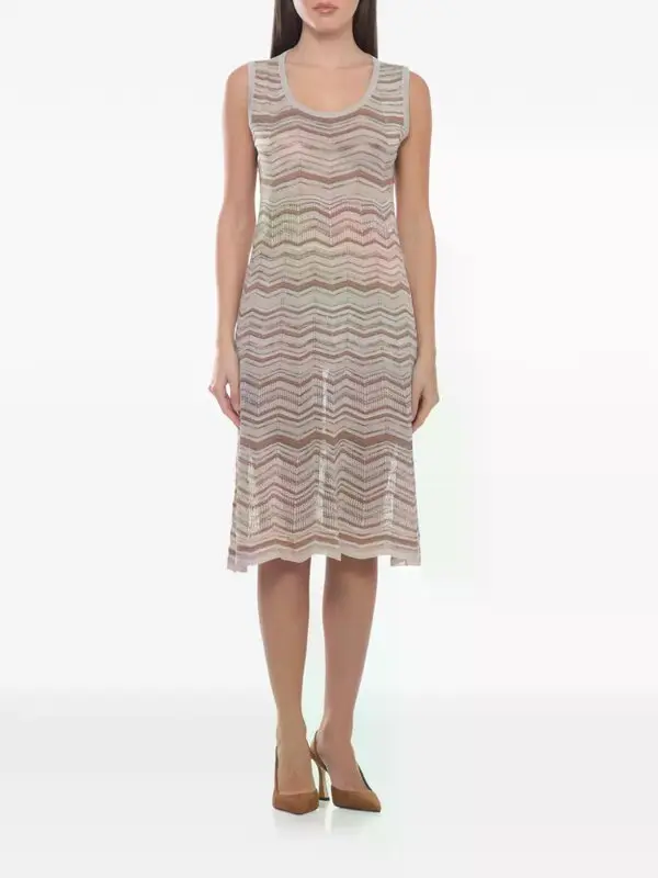 D.exterior Sleeveless Zigzag Midi Dress - Neutrals