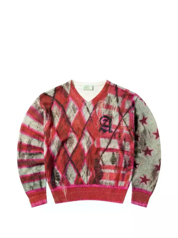 Aries Digi Patchwork V-neck Sweater