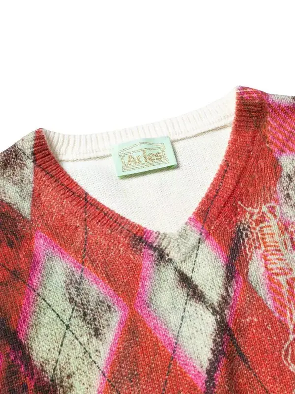 Aries Digi Patchwork V-neck Sweater