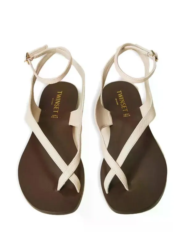 TWINSET Leather Ankle-strap Sandals With Tejús Print