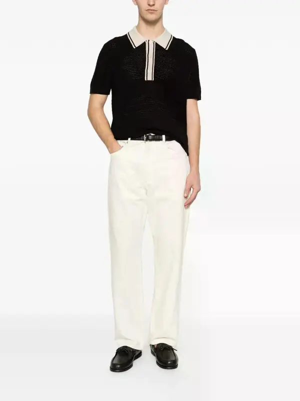 PAOLO PECORA Striped-collar Knitted Polo Shirt