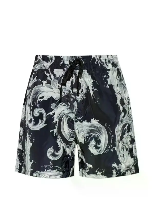 Versace Print Drawstring Swim Shorts - Black