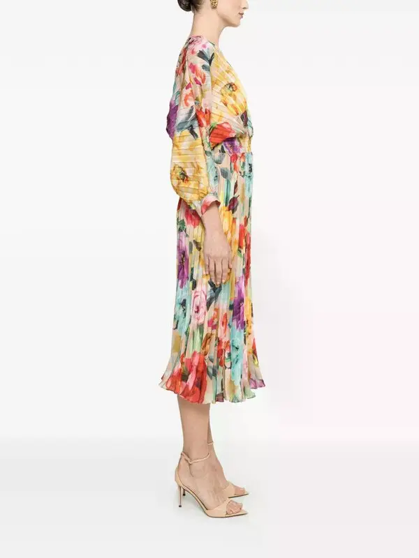 NISSA Printed Pleated Midi Dress
