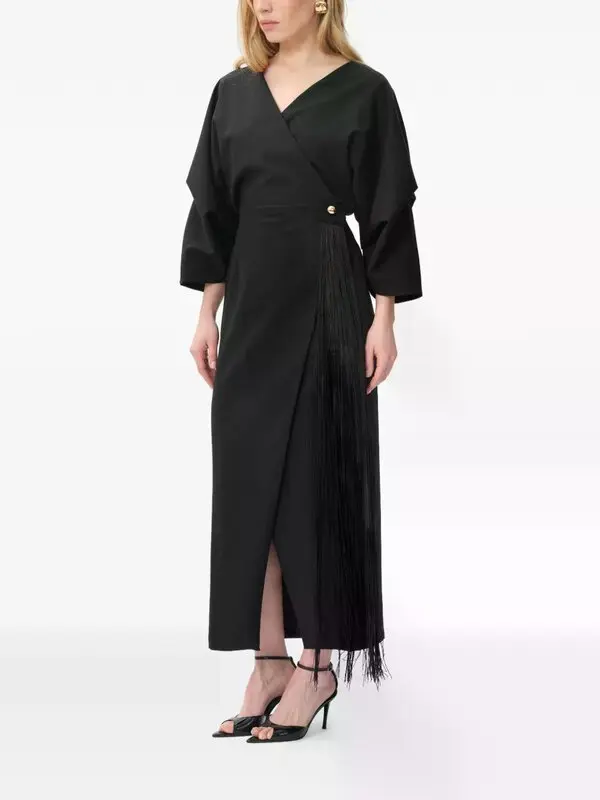CONCEPTO Harbor Fringe V-neck Midi Dress