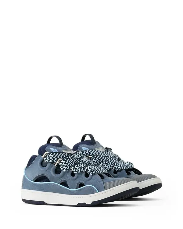 LANVIN Curb Leather Sneakers - Grey/blue