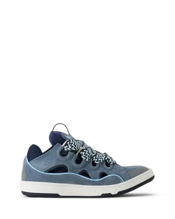 LANVIN Curb Leather Sneakers - Grey/blue