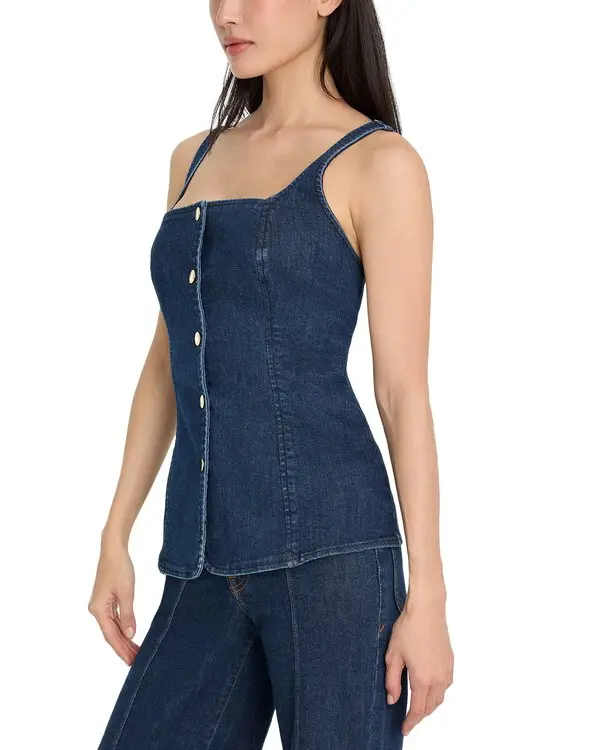 Good American Denim Sleeveless Button-front Top