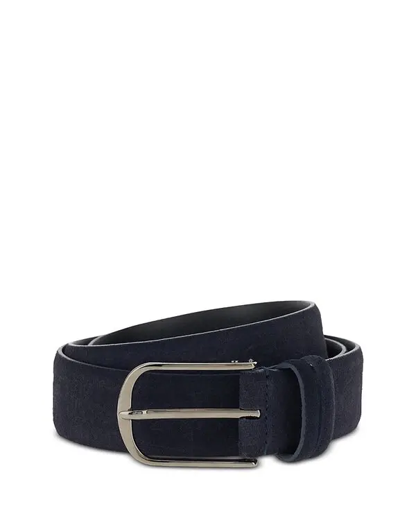 Boggi Milano Flower Print Suede Belt - Navy Blue