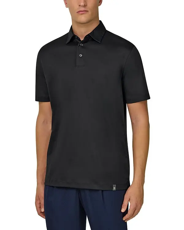 Boggi Milano Cotton, Polyester, And Silk Blend Polo Shirt - Black