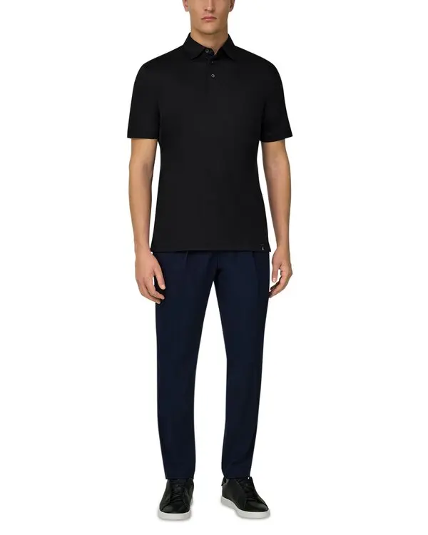 Boggi Milano Cotton, Polyester, And Silk Blend Polo Shirt - Black