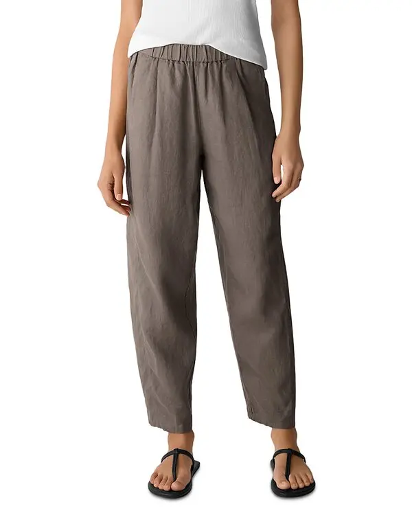 Eileen Fisher Linen Ankle Pleated Lantern Pants - Walnut
