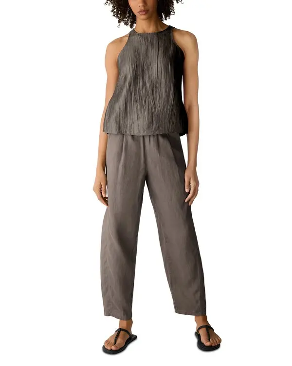 Eileen Fisher Linen Ankle Pleated Lantern Pants - Walnut