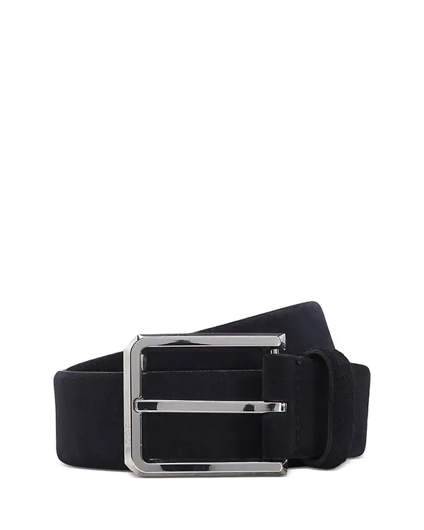 BOSS Caleb Polished Silver Leather Belt - Dark Blue
