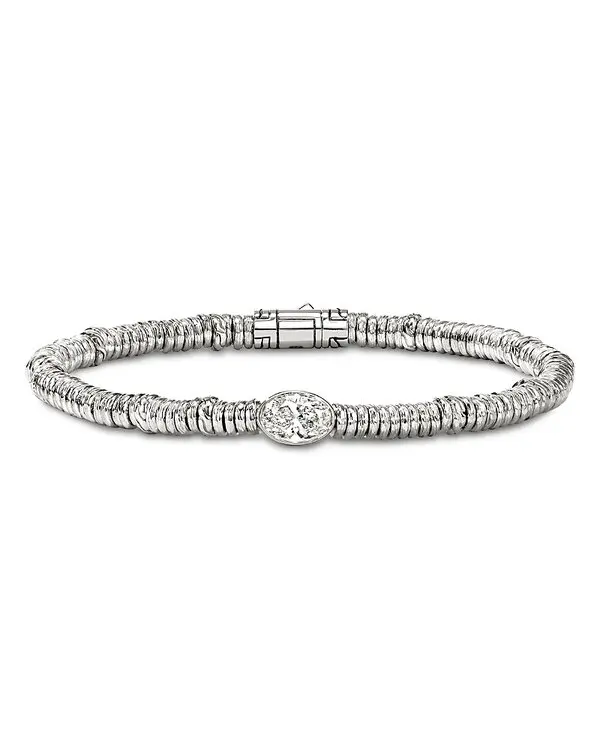 John Hardy Sterling Diamond Heishi Bead Bracelet - Silver