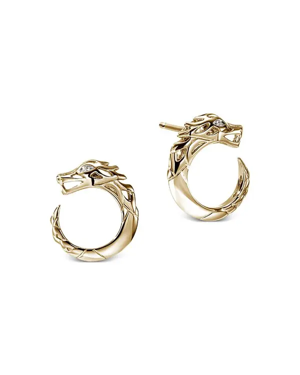John Hardy 14k Yellow Naga Diamond Dragon Circle Stud Earrings - Gold