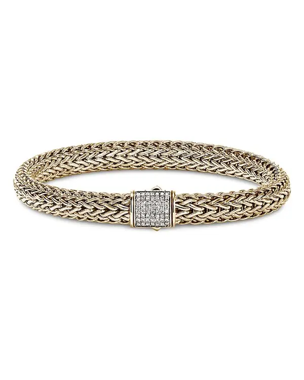 John Hardy 14k Yellow Icon Diamond Pave Clasp Woven Bracelet, 7.5mm - Gold