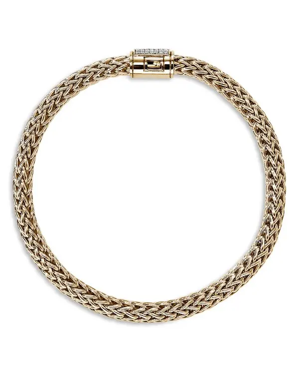 John Hardy 14k Yellow Icon Diamond Pave Clasp Woven Bracelet, 7.5mm - Gold