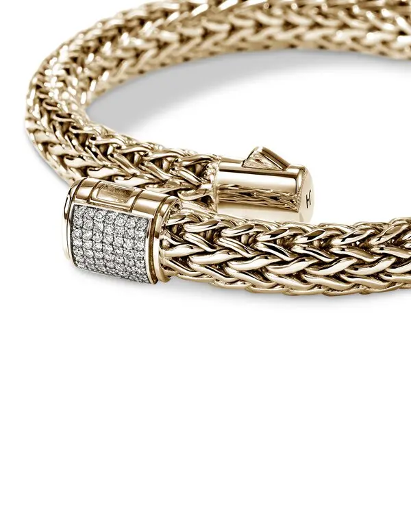 John Hardy 14k Yellow Icon Diamond Pave Clasp Woven Bracelet, 7.5mm - Gold