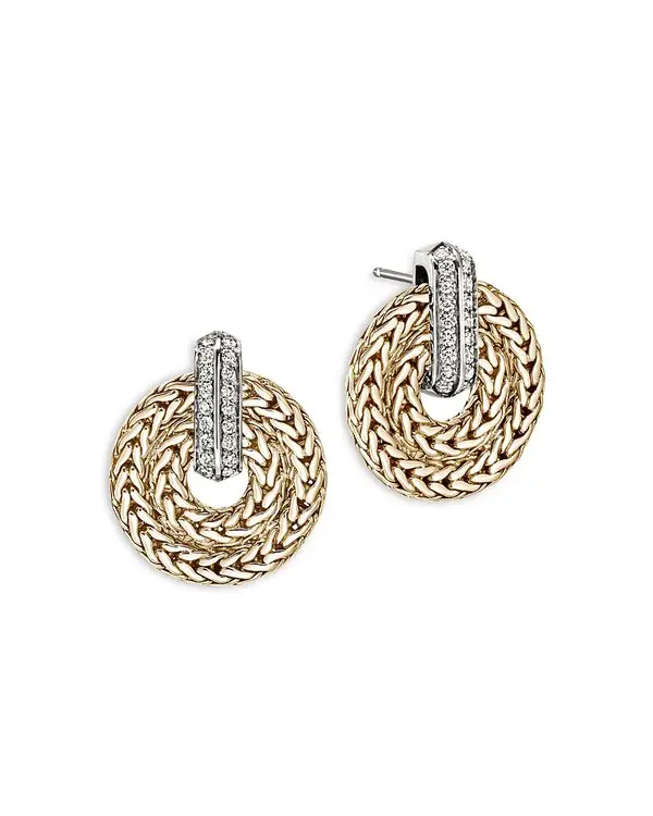 John Hardy 14k Yellow Icon Diamond Woven Drop Earrings - Gold