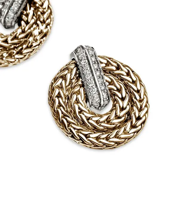 John Hardy 14k Yellow Icon Diamond Woven Drop Earrings