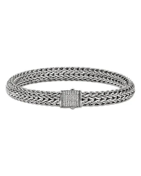John Hardy Icon Diamond Pave Clasp Woven Bracelet - Silver