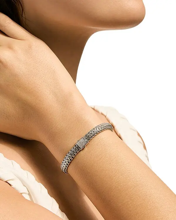 John Hardy Icon Diamond Pave Clasp Woven Bracelet