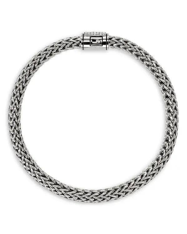 John Hardy Icon Diamond Pave Clasp Woven Bracelet