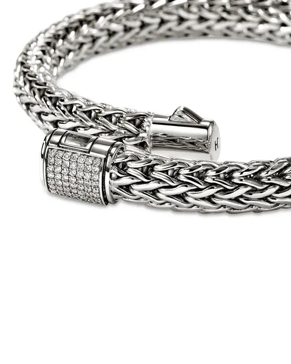 John Hardy Icon Diamond Pave Clasp Woven Bracelet