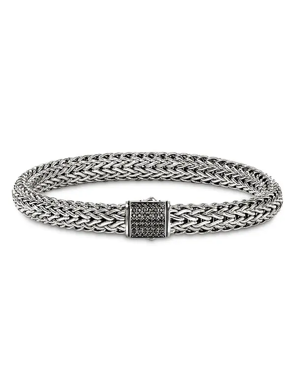 John Hardy Sterling Woven Bracelet With Sapphire Pave Clasp - Silver