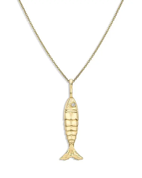 ZOE LEV 14k Yellow Diamond Fish Pendant Necklace - Gold