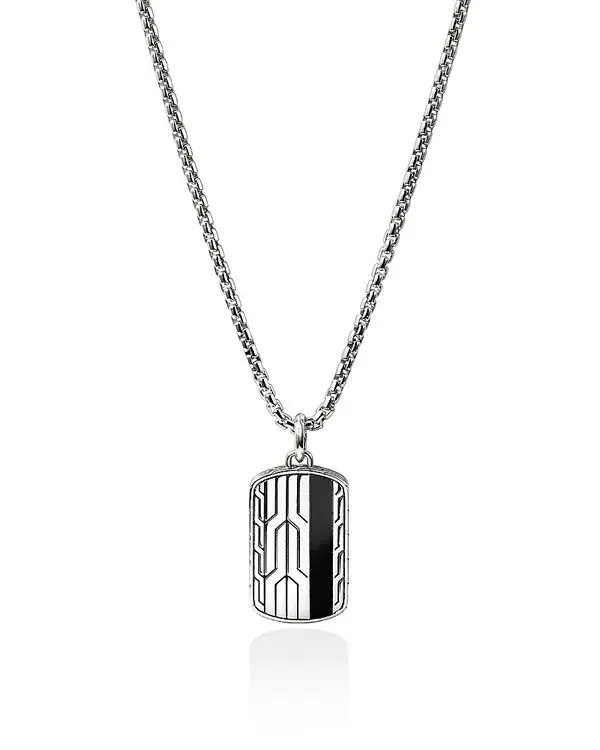 John Hardy Sterling Icon Onyx Engraved Tag Pendant Necklace - Silver/black Onyx