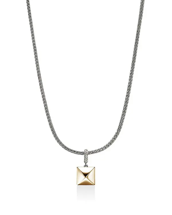 John Hardy 14k Yellow Gold & Sterling Icon Diamond Pyramid Pendant Necklace - Silver