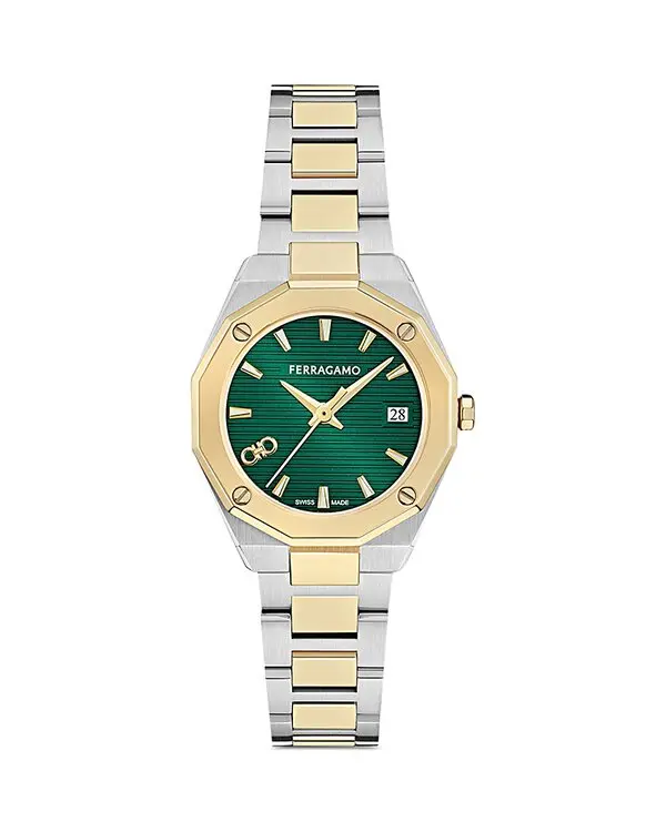 FERRAGAMO Edge Watch, 28mm - Two Tone/green