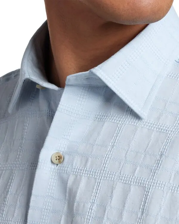 David Donahue Cotton Linen Jacquard Short Sleeve Shirt
