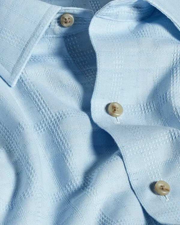 David Donahue Cotton Linen Jacquard Short Sleeve Shirt