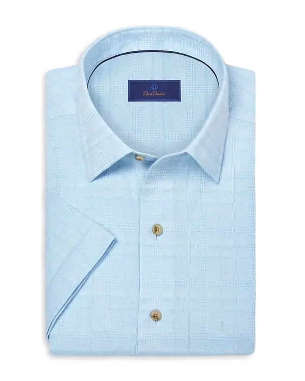David Donahue Cotton Linen Jacquard Short Sleeve Shirt
