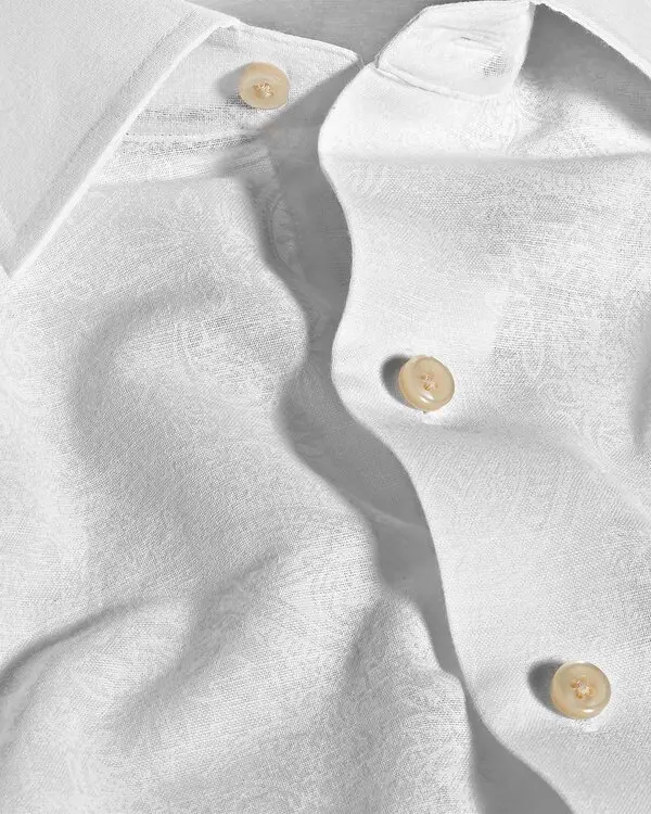 David Donahue Linen Cotton Paisley Short Sleeve Shirt - White