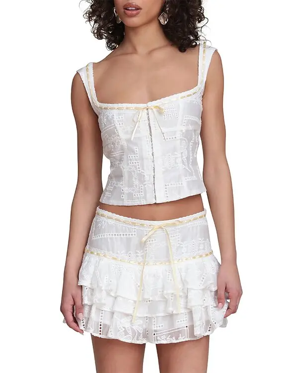 Avec Les Filles Embroidered Corset Top - White