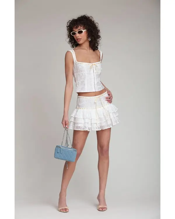 Avec Les Filles Embroidered Corset Top - White